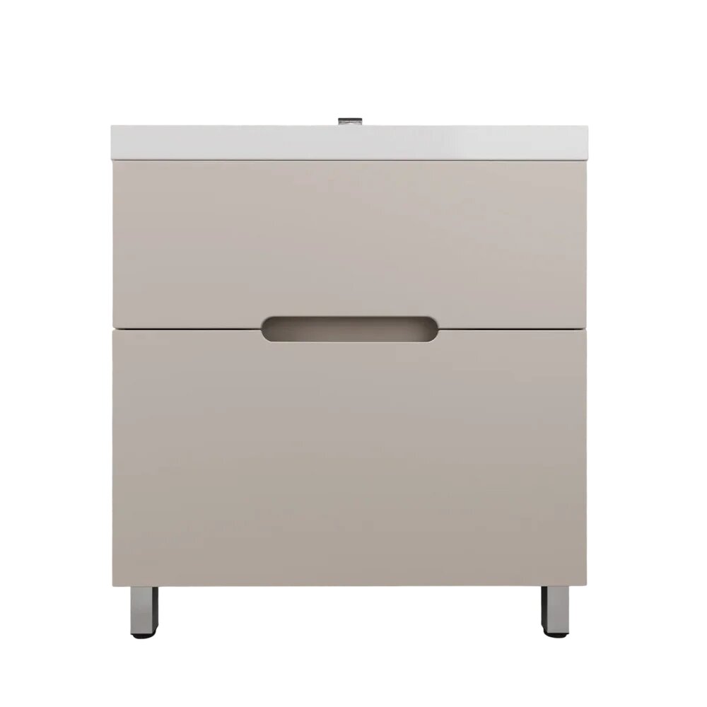 Тумба с раковиной Style Line Матис 80 напольная, 80 см, бежевая, матовая, из МДФ, с ящиками, раковина для ванной, из искусственного камня, прямоугольная