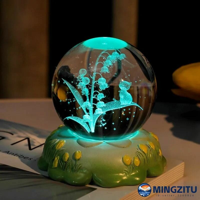 3D резная роза гвоздика кристалл светящийся орнамент ночник