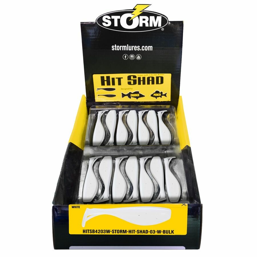 Приманка силиконовая (мягкая) Виброхвост STORM Hit Shad 3" 14 шт. (HITSB4203W / 3" / W)
