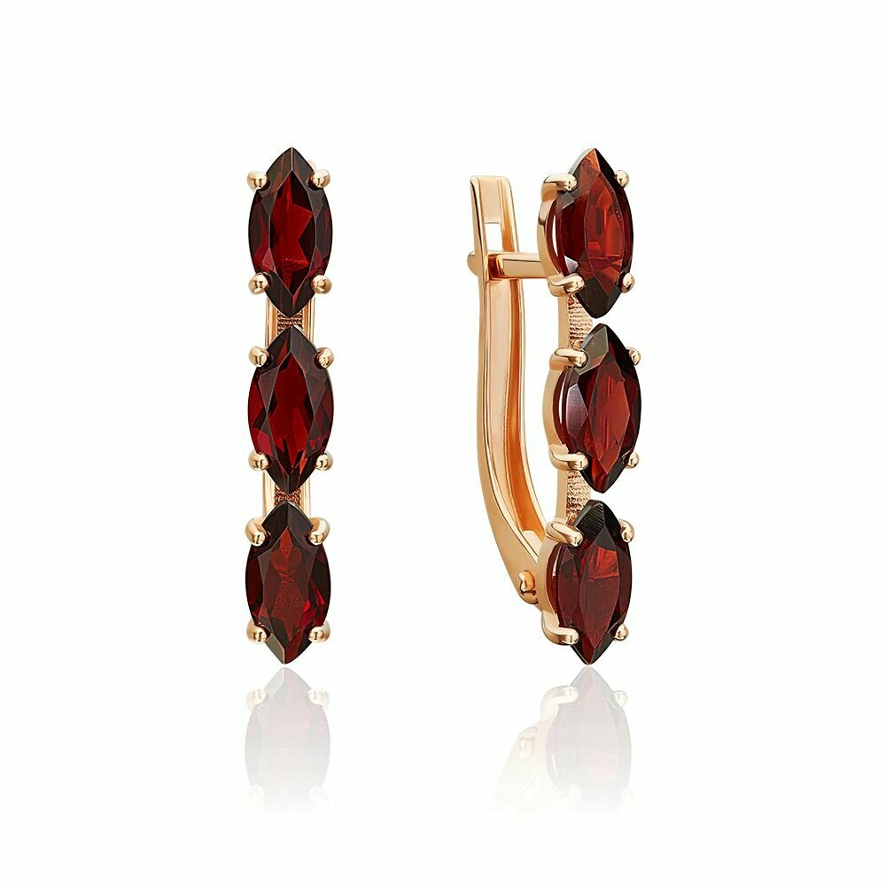 Серьги, красное золото, 585 проба, гранат