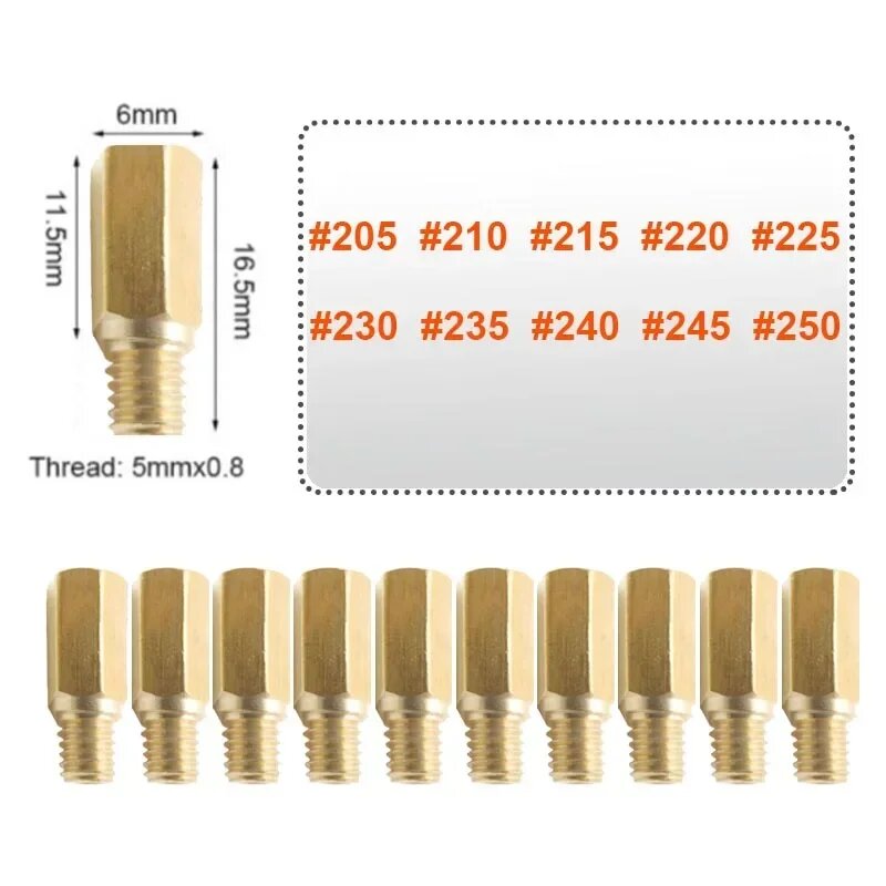 10 шт, основные форсунки карбюратора, медленные пилотные форсунки M5, резьба 6 мм main jet 205-250