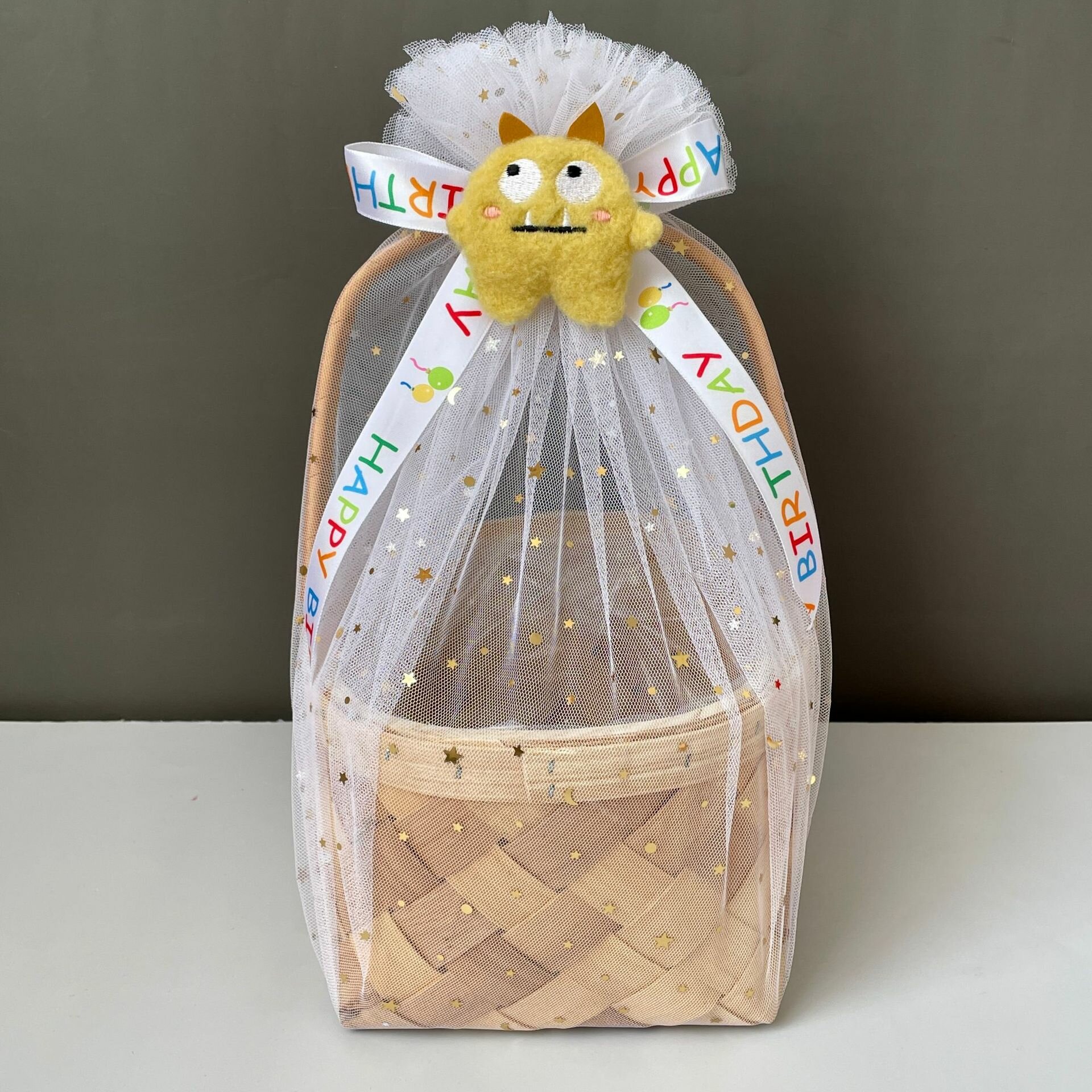Корзина из бамбука с рисунком монстра, большая, подарок на детский праздник, 25x20x13см