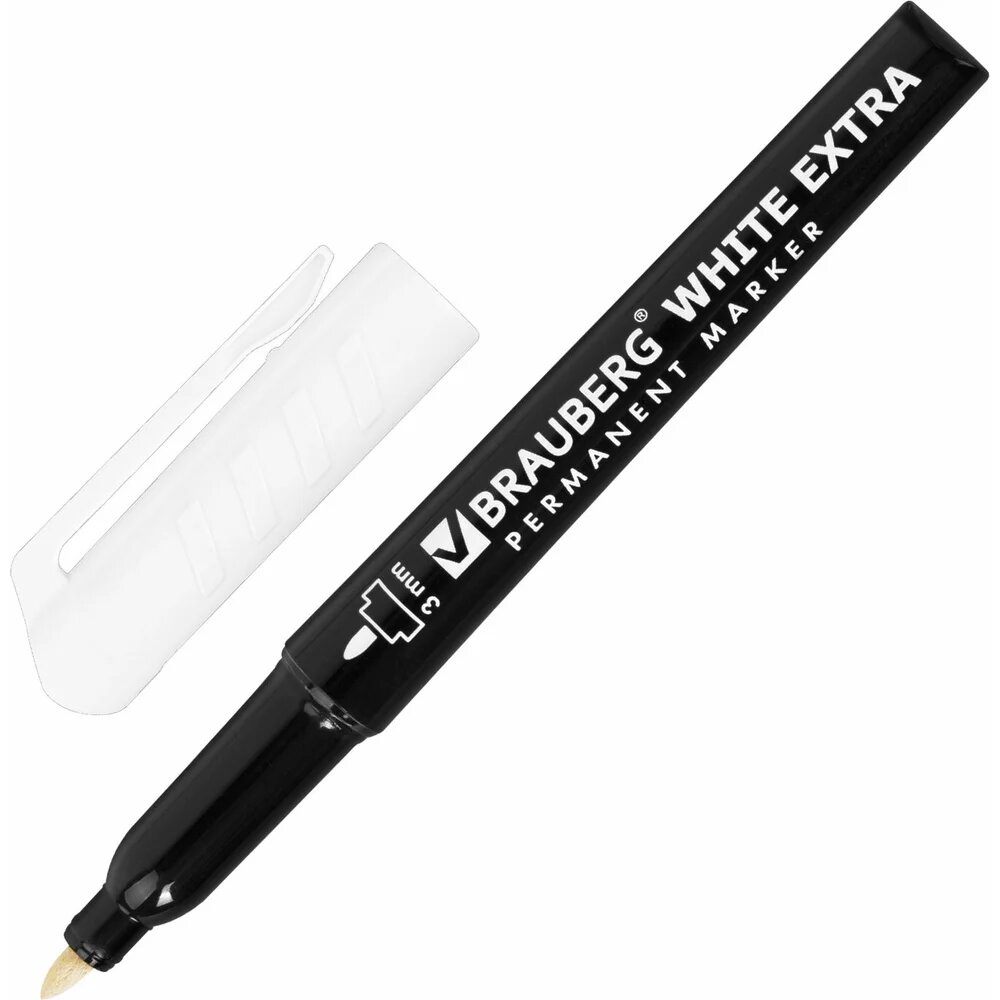 Перманентный маркер White Extra BRAUBERG, белый, круглый наконечник 3 мм 12 шт 152488