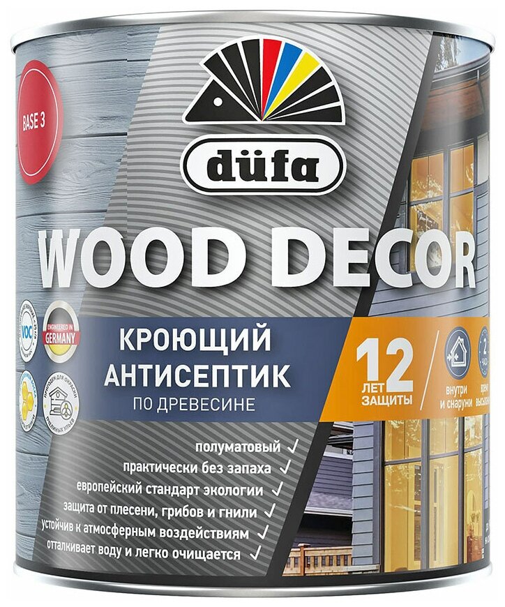 Антисептик Dufa Wood Decor кроющий биозащитный для дерева база 3 бесцветный 0,81 л