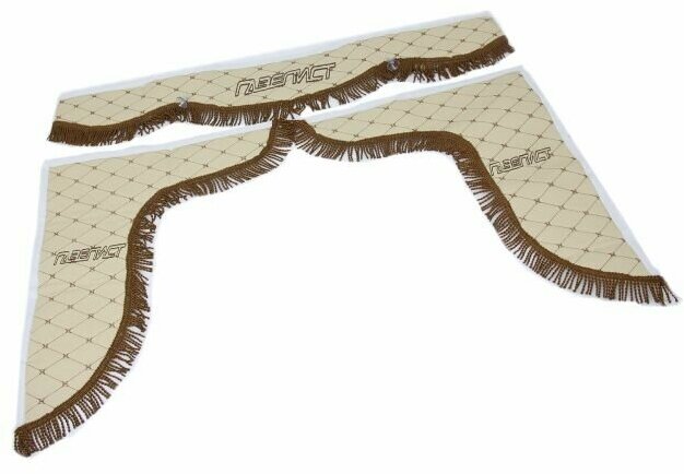 Ламбрекен лобовой 1.8м. экокожа с надписью газелист + боковые с рисунком (бежевый + коричневая бахрома)