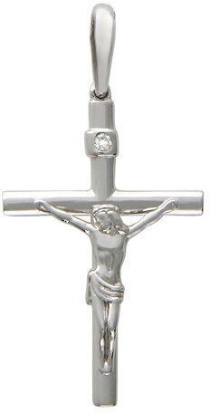 Крестик, белое золото, 585 проба, бриллиант