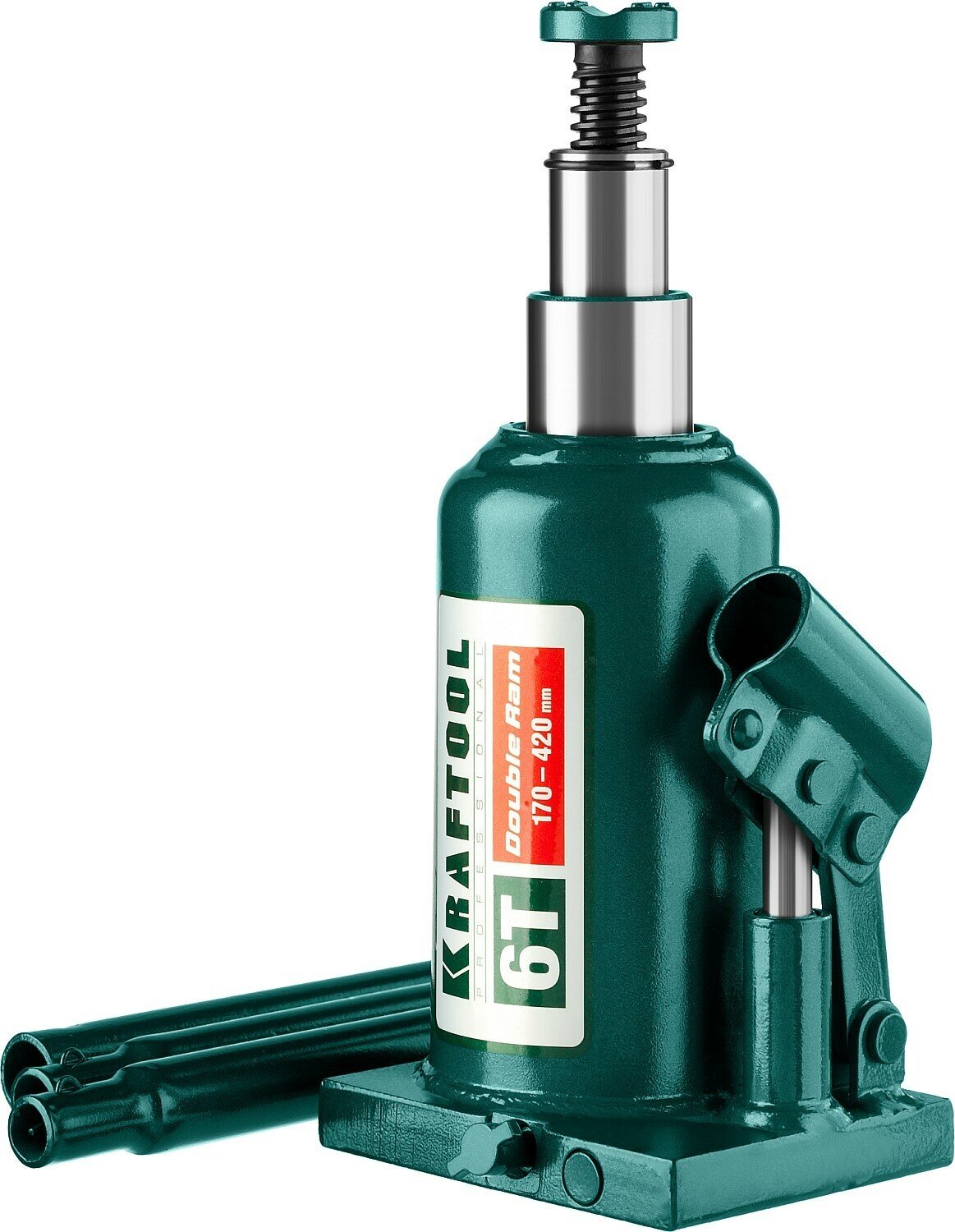 Двухштоковый бутылочный домкрат с увеличенным подъемом KRAFTOOL DOUBLE RAM 6т 170-420мм 43463-6