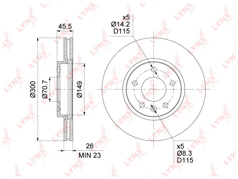 Диск тормозной передний для CHEVROLET CRUZE, ORLANDO / OPEL ASTRA, ZAFIRA / LYNXauto BN-1354
