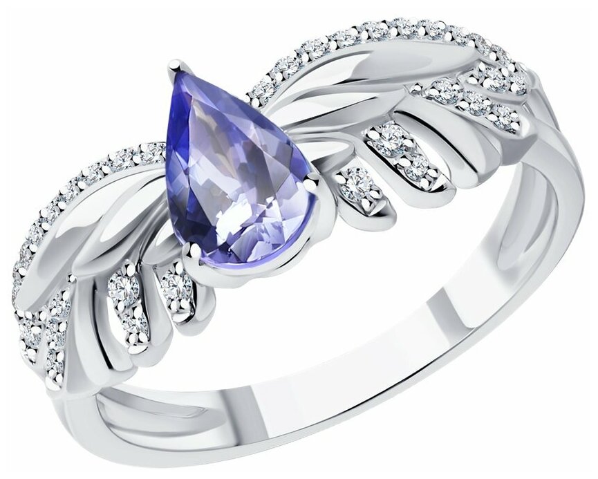 Кольцо обручальное, белое золото, 585 проба, бриллиант, танзанит