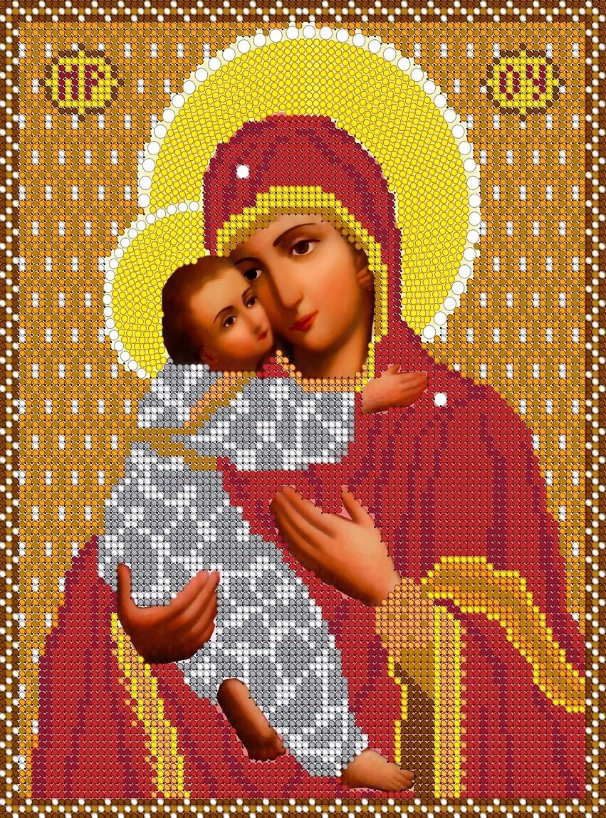 *Набор для вышивания бисером "Икона Пресвятая Богородица Владимирская" (размер 19 см * 24 см, бисер Чехия)