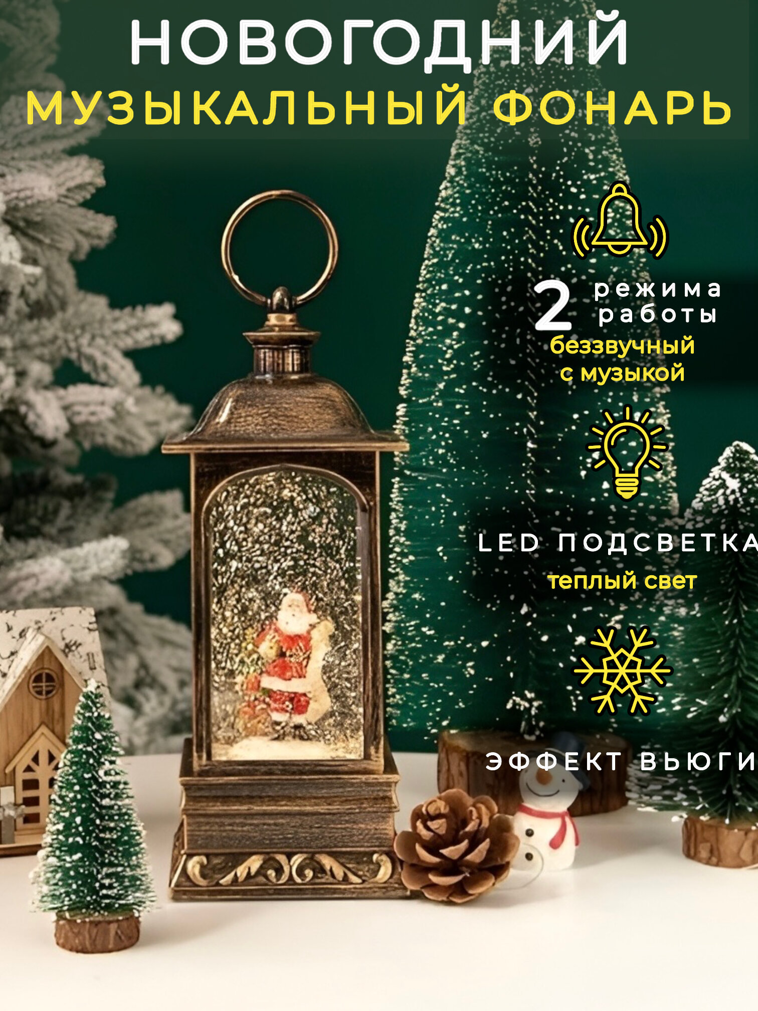 Новогодний фонарь с подсветкой дедмороз