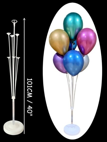 Стойка для шаров Фонтан, 7 насадок, 1 м, Белый/Прозрачный, 1