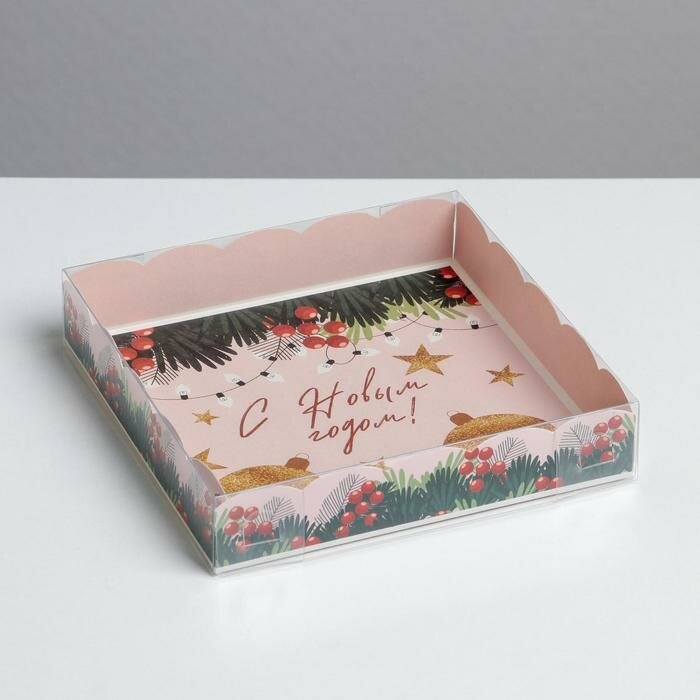 Коробка для кондитерских изделий с PVC крышкой Яркие истории , 15 х 15 х 3 см, Новый год