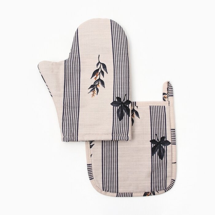 Кухонный набор «Этель» Leaves: варежка-прихватка, прихватка 100% хлопок, репс 220 г/м²