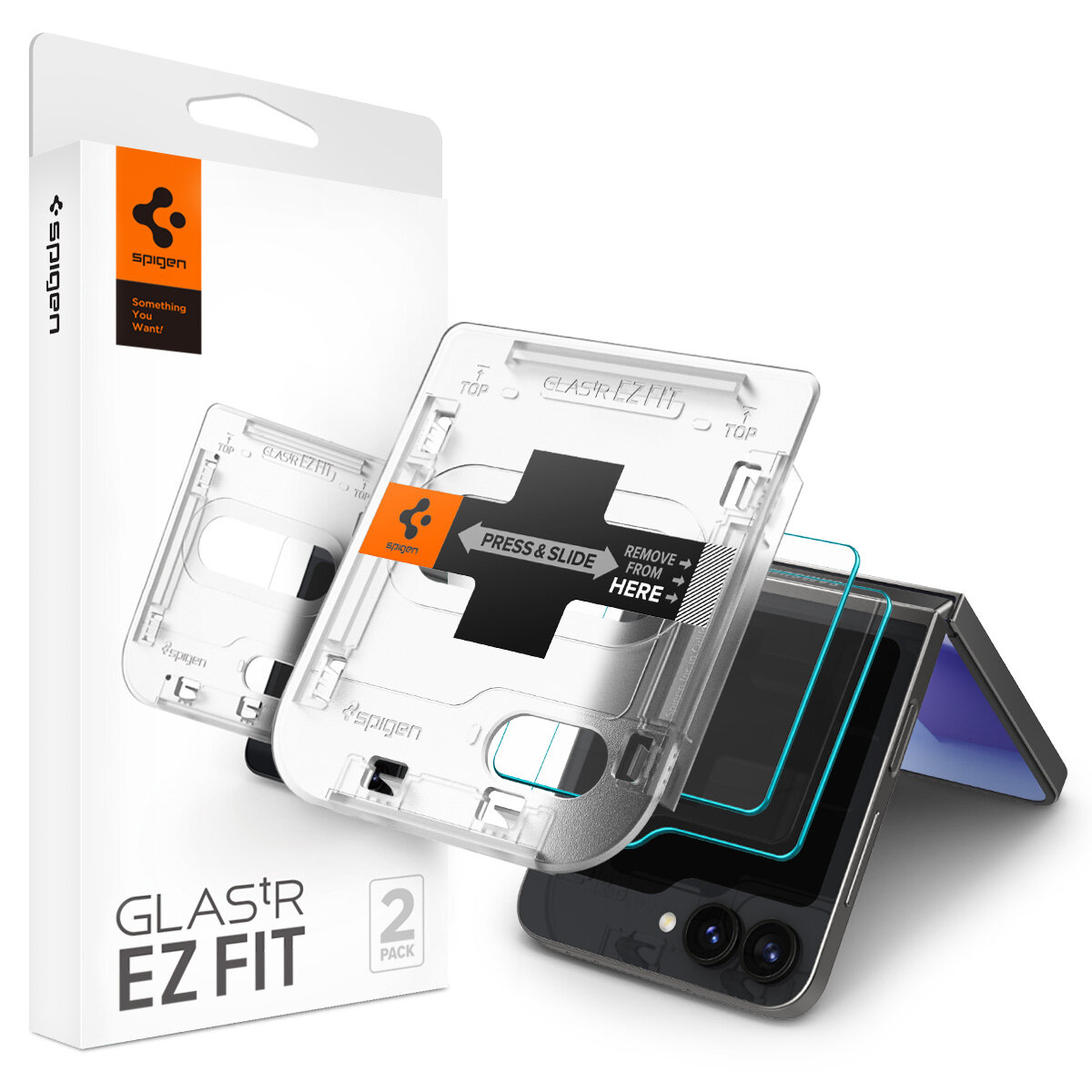 Защитное стекло Spigen на Samsung Galaxy Z Flip 6 (AGL07972) Glass tR EZ Fit Cover / Спиген Стекло для Самсунг Галакси Флип 6 Олеофобное, Прозрачный, 2 шт