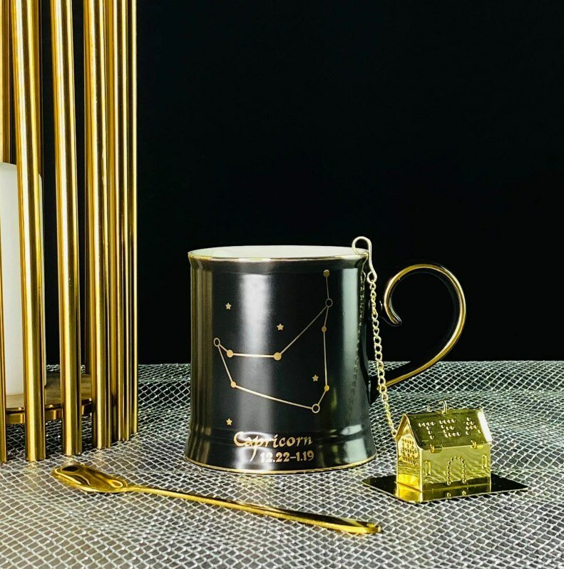 Кружка 360мл с ложкой и фильтром козерог Фарфор 106-299 118-106-299