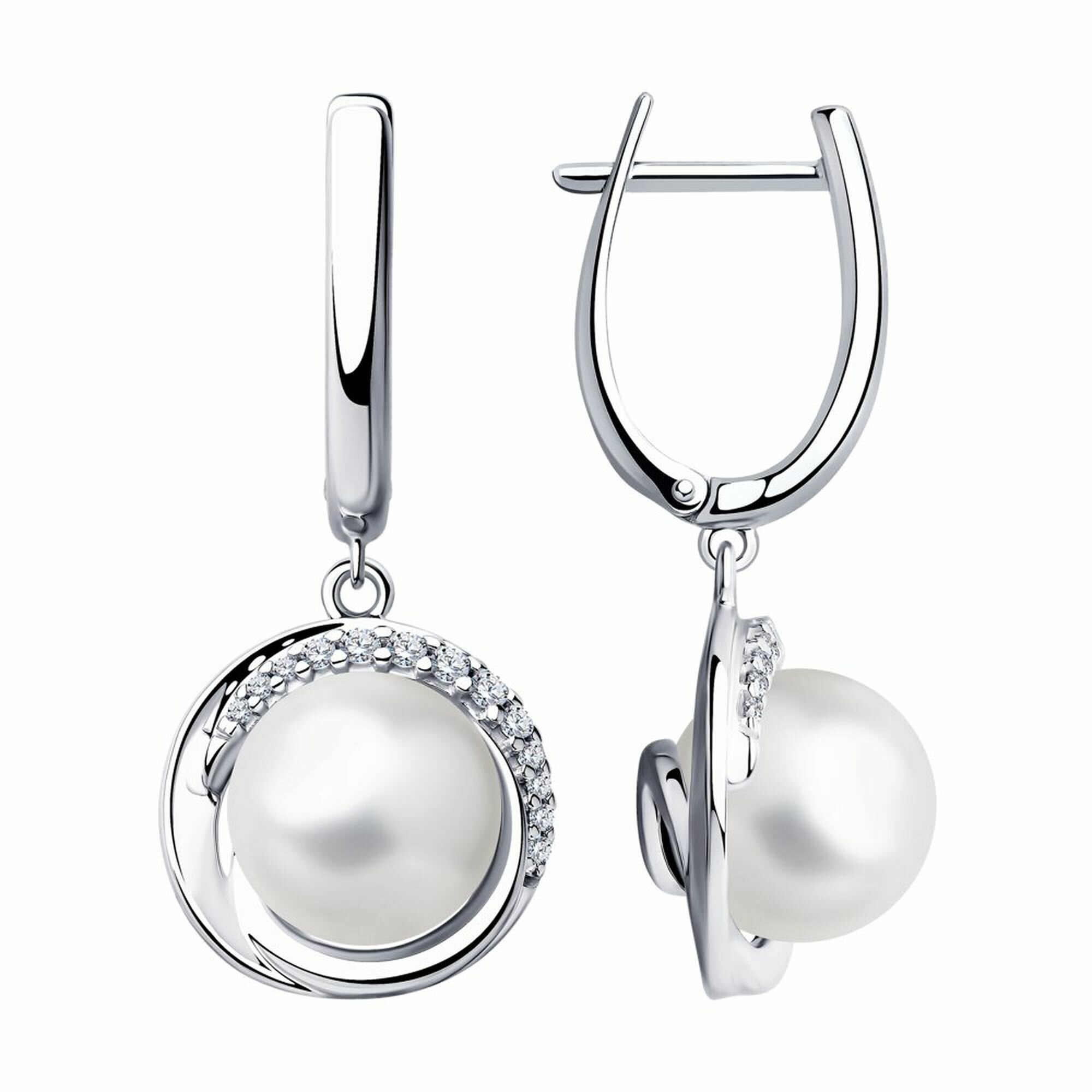 Серьги, серебро, 925 проба, родирование, жемчуг, фианит