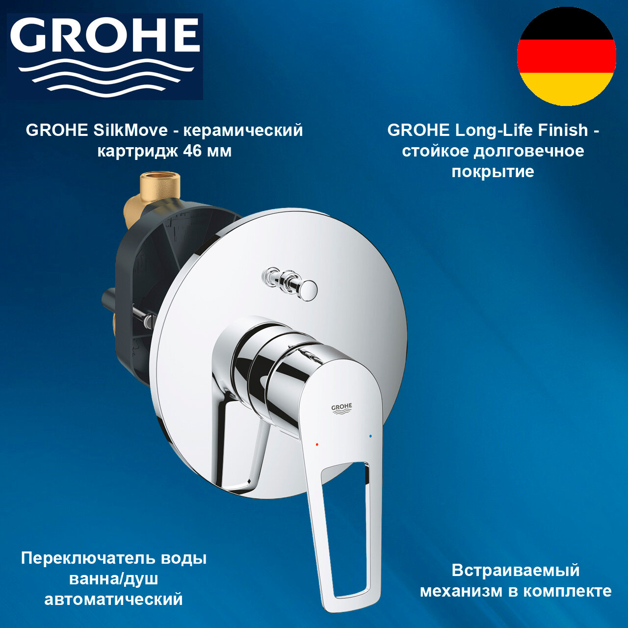 29081001 GROHE BauLoop New Смеситель для ванны встраиваемый без излива, цвет: хром