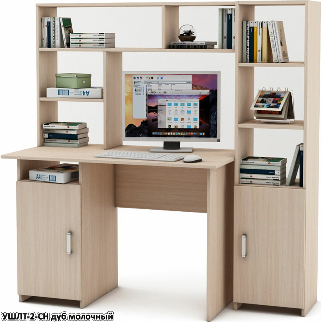 Уголок школьника Лайт-2 с надстройкой Дуб-молочный, ЛДСП, МФ Владимир VMF, 145х149,2х60 см.