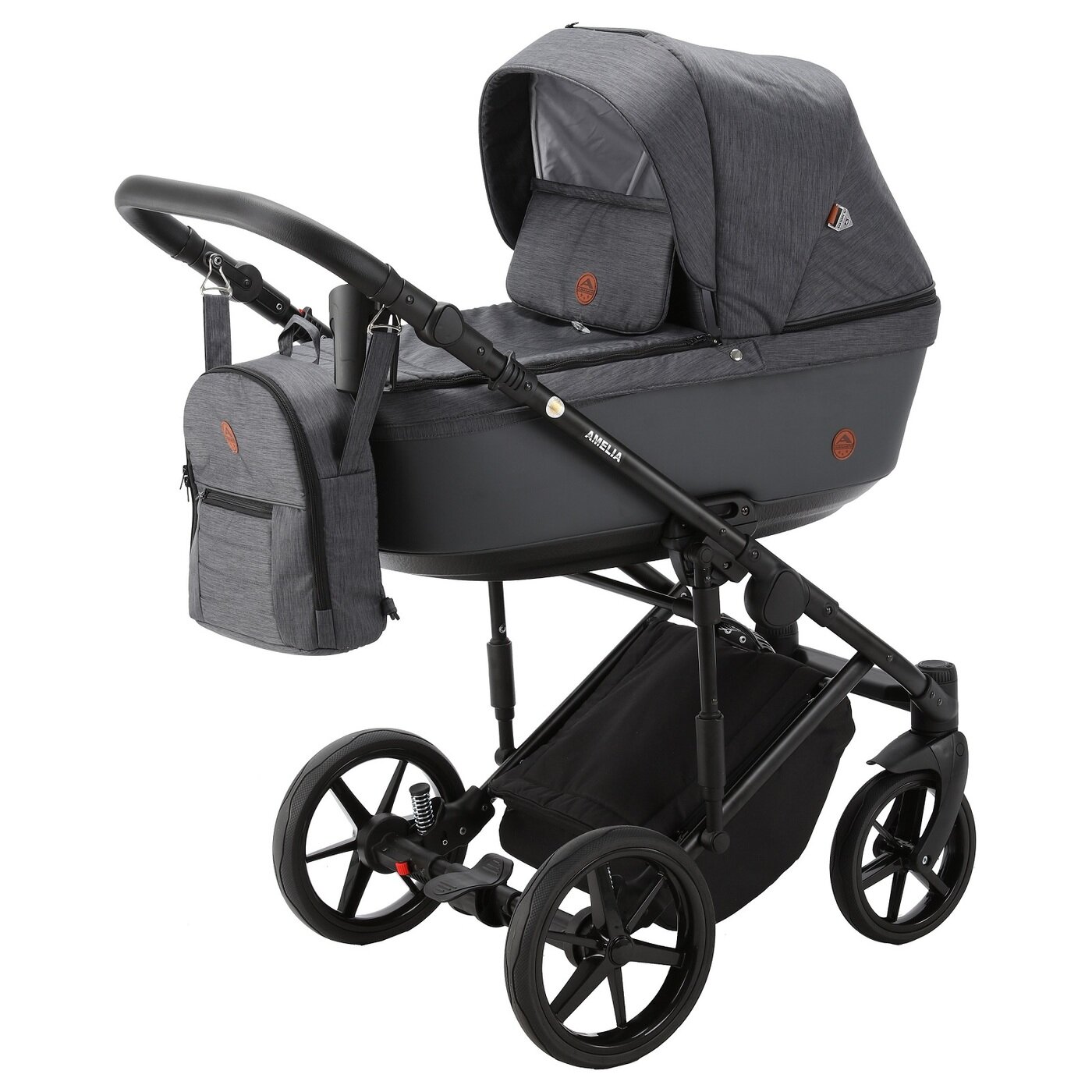 Коляска универсальная Adamex Amelia 2 в 1, AM235 - темно-серая, темно-серая кожа