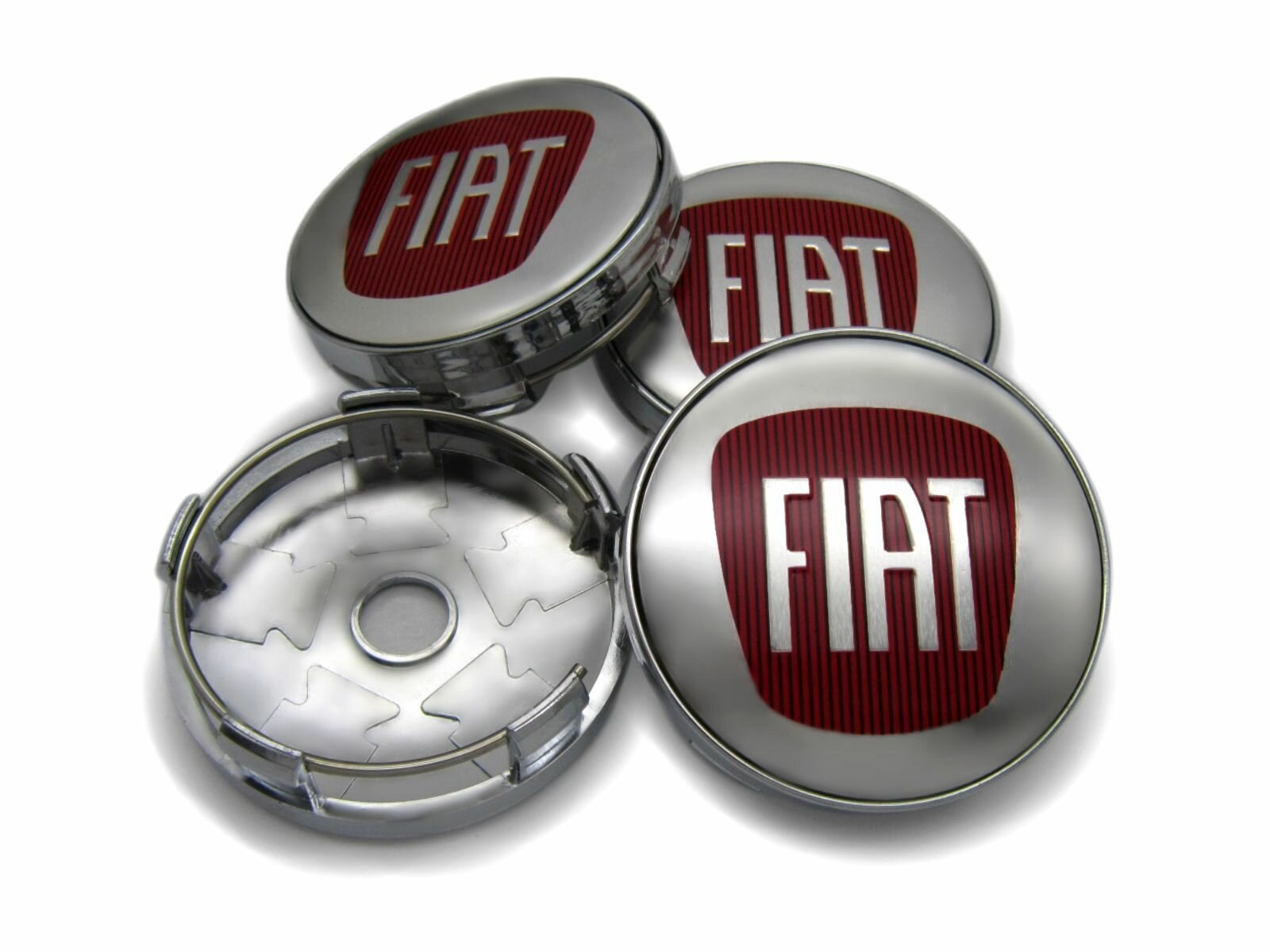 Колпачки, заглушки на литые диски Fiat red 60/56 мм, комплект 4 шт.