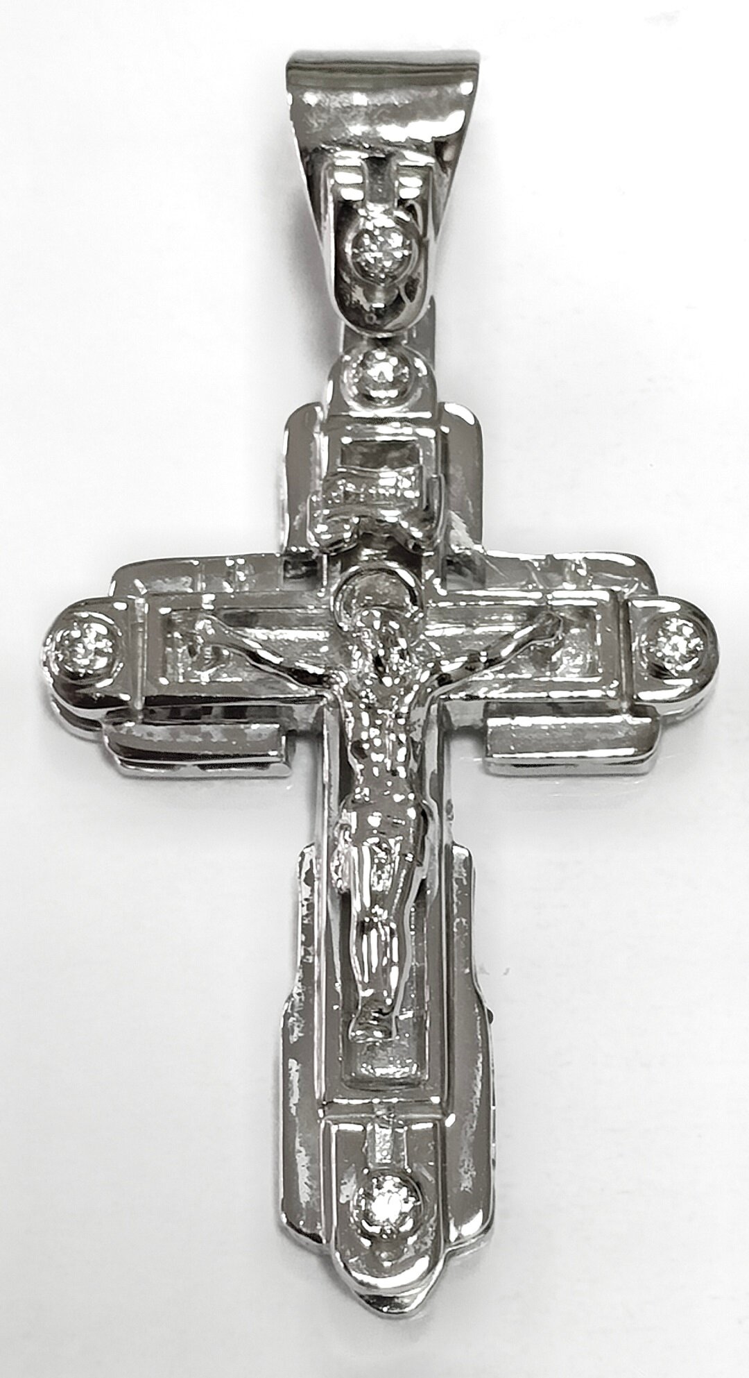 Крестик, серебро, 925 проба, родирование, фианит
