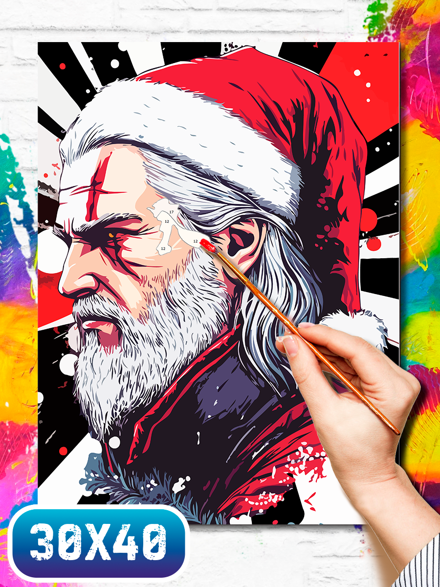 Картина по номерам на холсте игра Ведьмак 3 (Witcher 3, геральт, Санта Новый год, праздник, New year 2025) - 16051 В 30x40