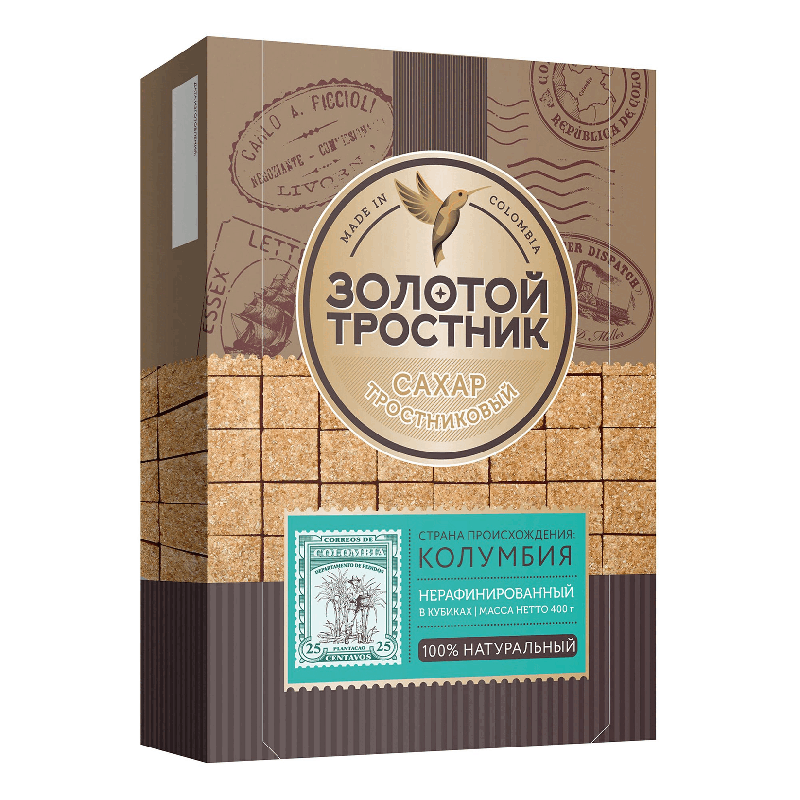 Сахар золотой тростник нерафинированный тростниковый в кубиках /картон/ 400г