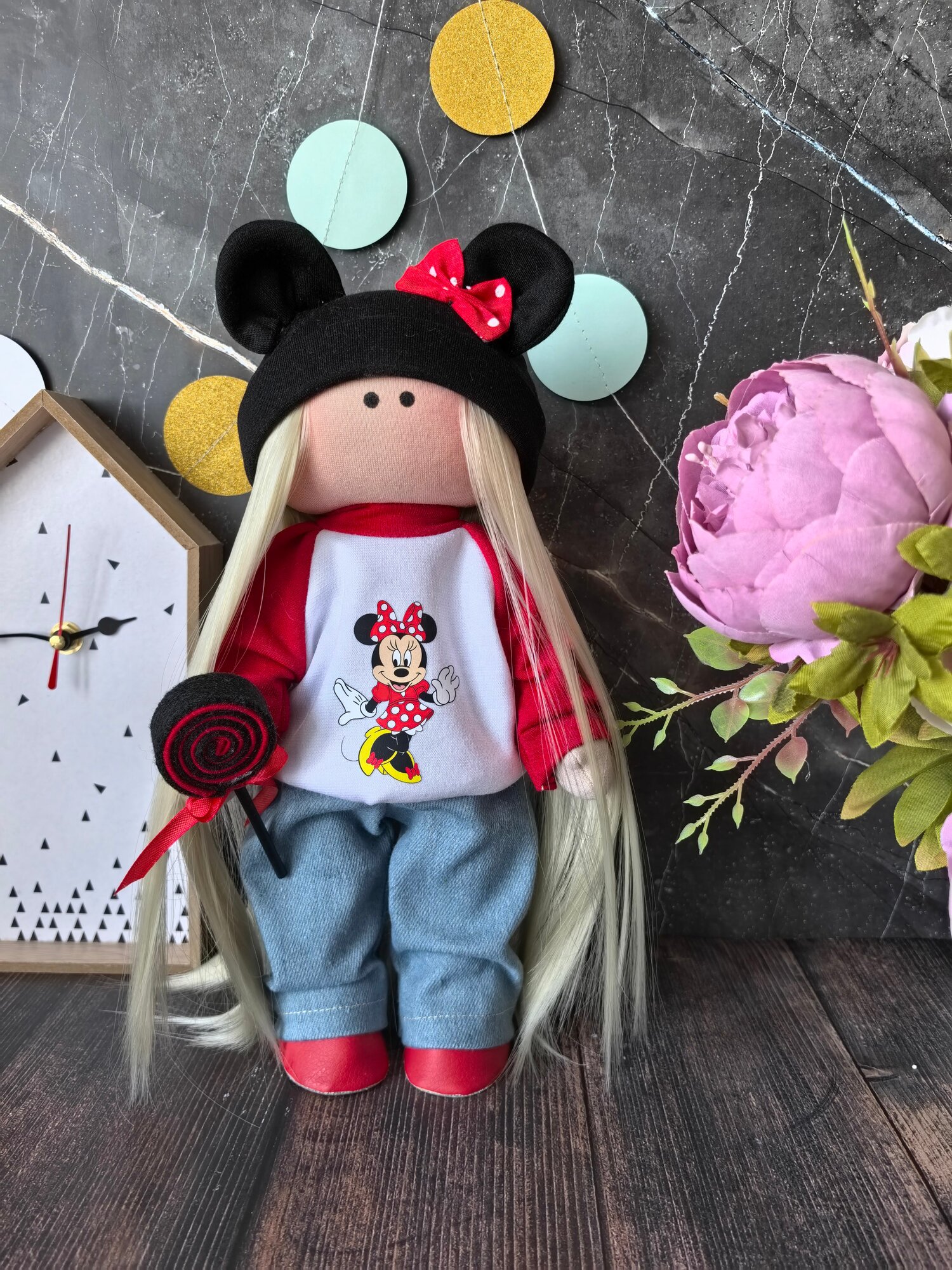 Интерьерная текстильная кукла Тильда 28 см ручной работы