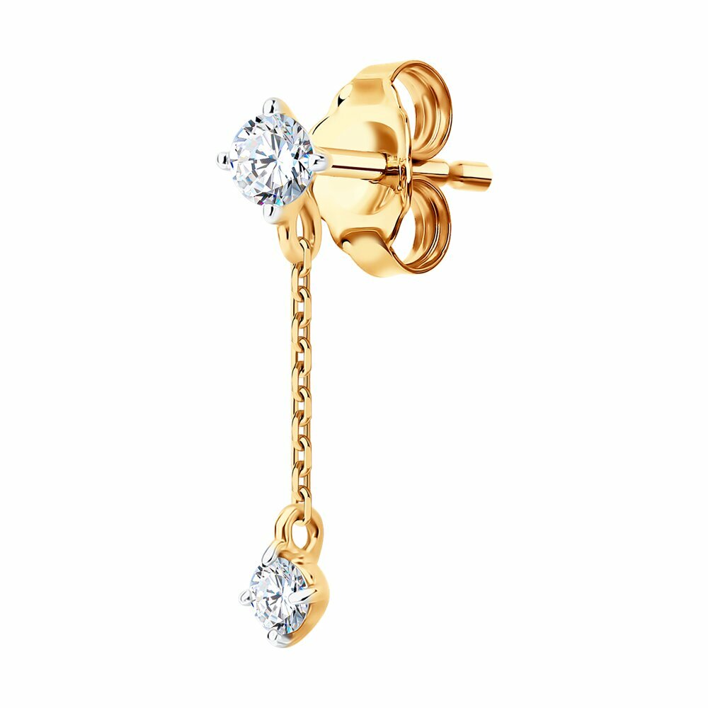 Моносерьга, красное золото, 585 проба, фианит