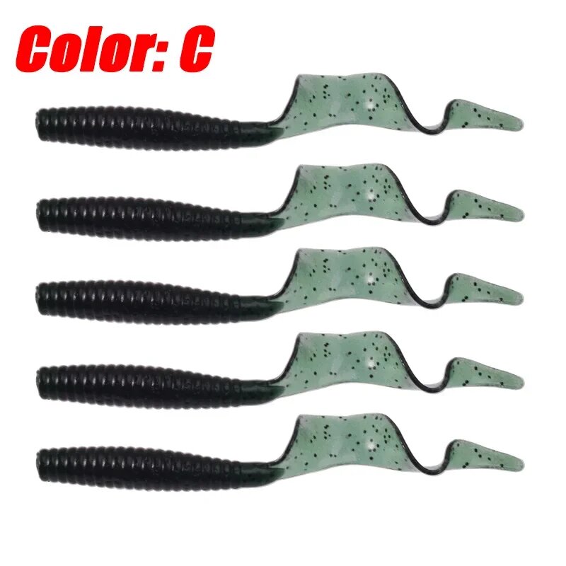 5 шт. Силиконовые черви WDAIREN для рыбалки 8,5 см 4,5 г Темно-зеленый, C