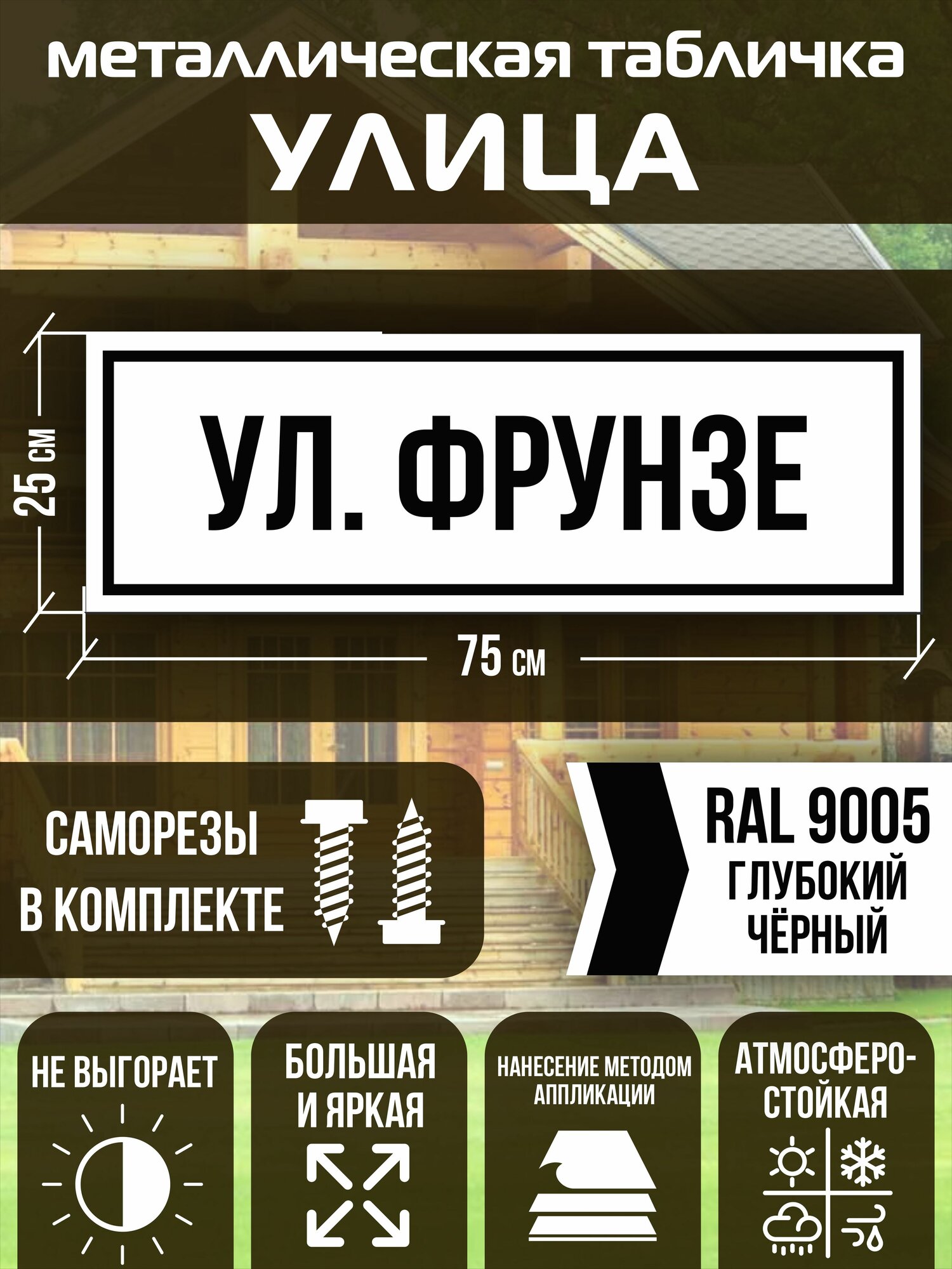 Адресная табличка на дом улица Фрунзе RAL 9005 черная