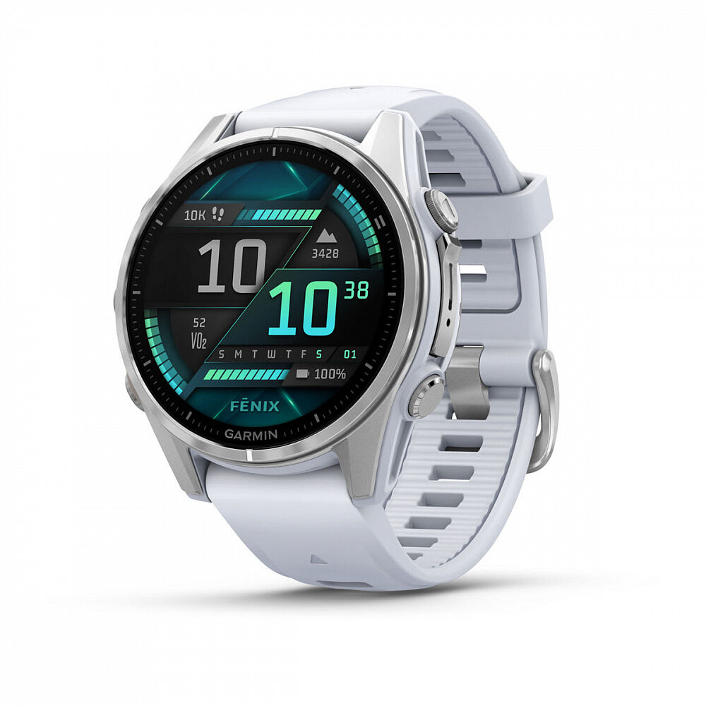 Умные часы Garmin Fenix 8 43 мм AMOLED Silver с силиконовым ремешком Whitestone (010-02903-00)