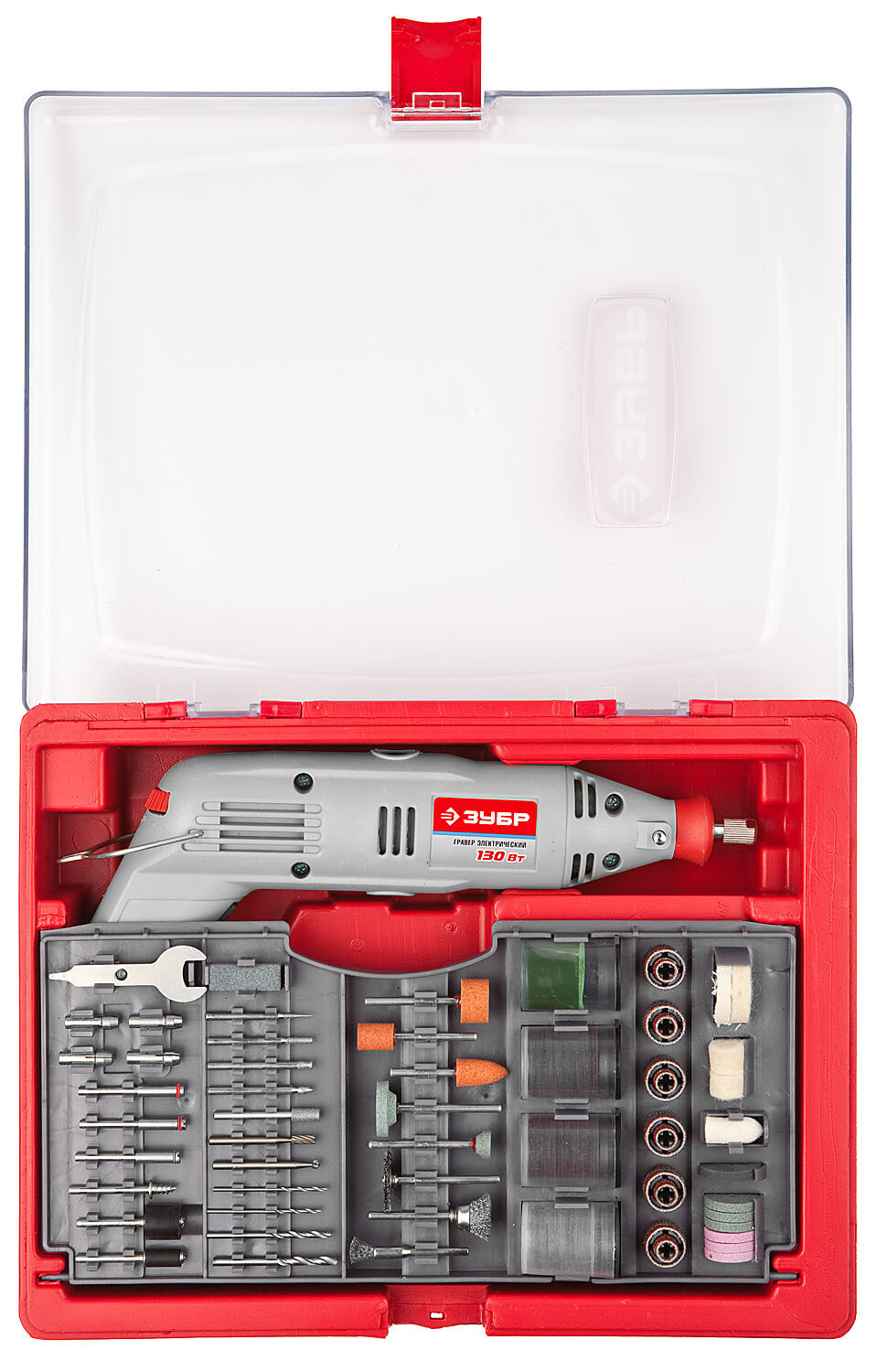 ЗУБР 176 предметов, 130 Вт, набор мини-насадок с гравером ЗГ-130ЭК H176