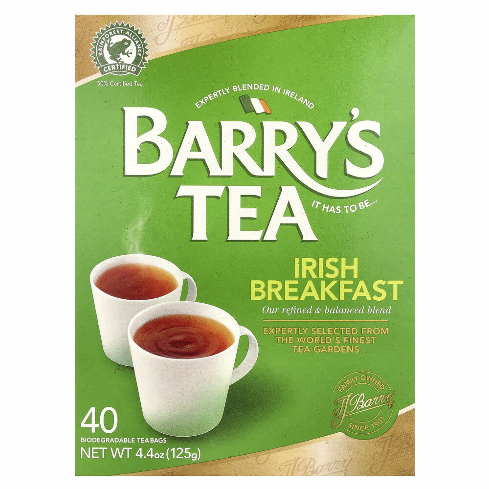 Barry's Tea, Irish Breakfast, 40 чайных пакетиков, 125 г (4,4 унции)