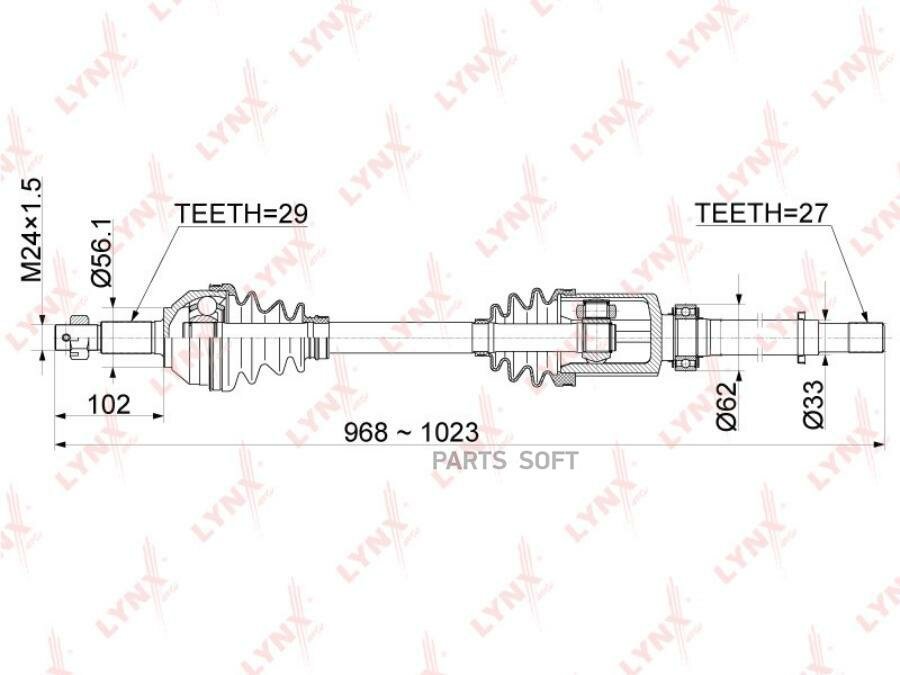 LYNXAUTO CD-1124 Привод в сборе передний R NISSAN X-Trail(T31) 2.5 CVT 07-15 ()