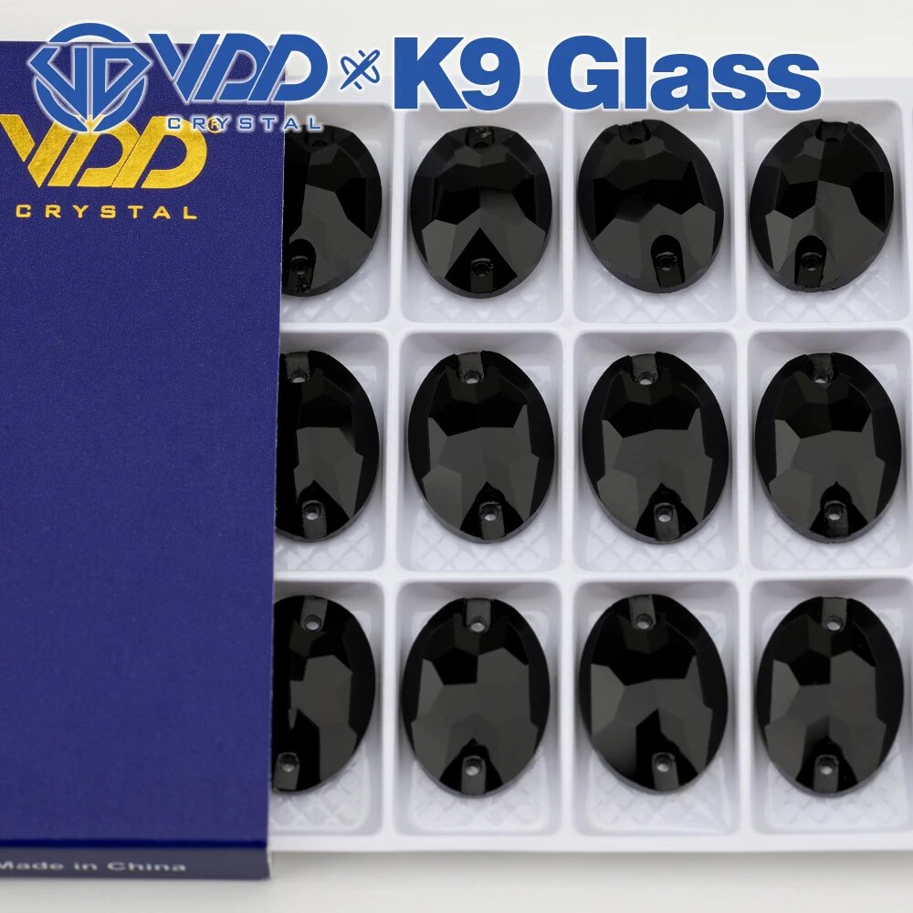 Стразы VDD стеклянные овальные Темно-синий, 13x18mm - 24Pcs, Jet