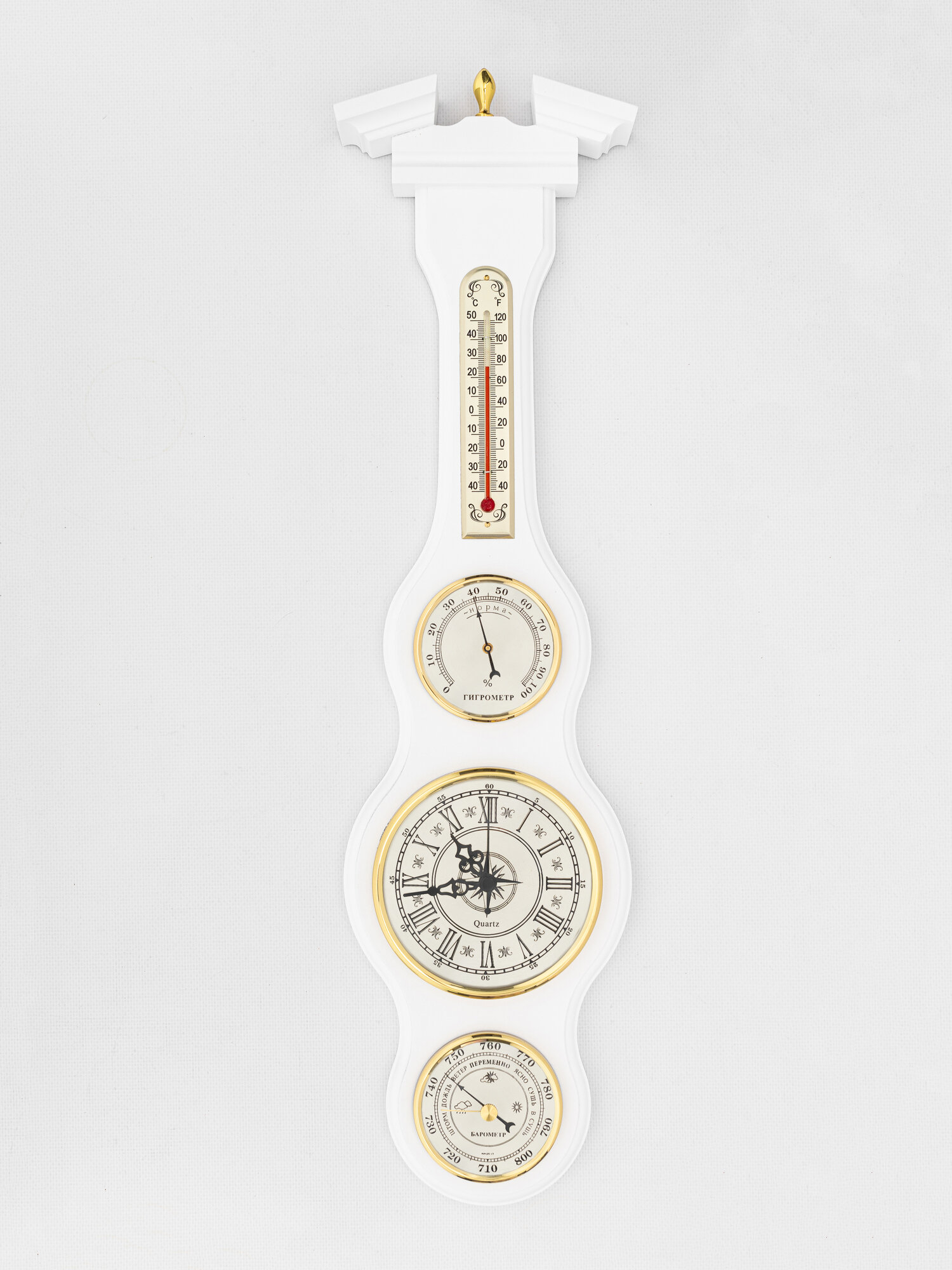 Часы-метеостанция БМ59 белая - барометр, термометр, гигрометр 54*12 см
