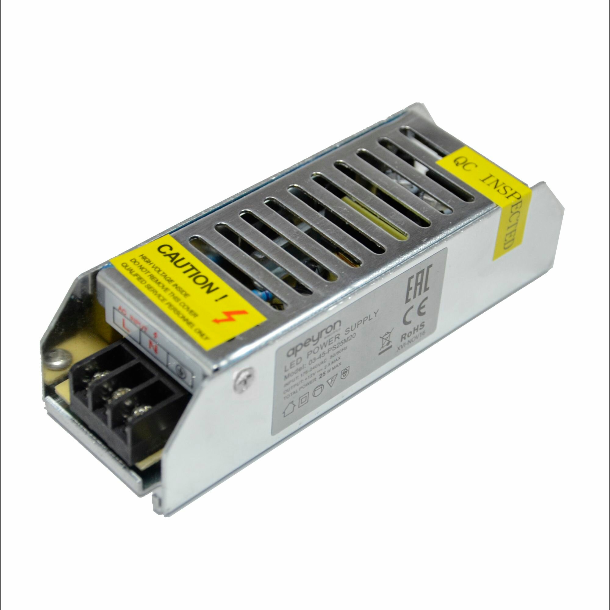 Блок питания Apeyron 03-45, 12В, 25Вт, 175-265В, 2.08А, IP20, 120х40х32мм