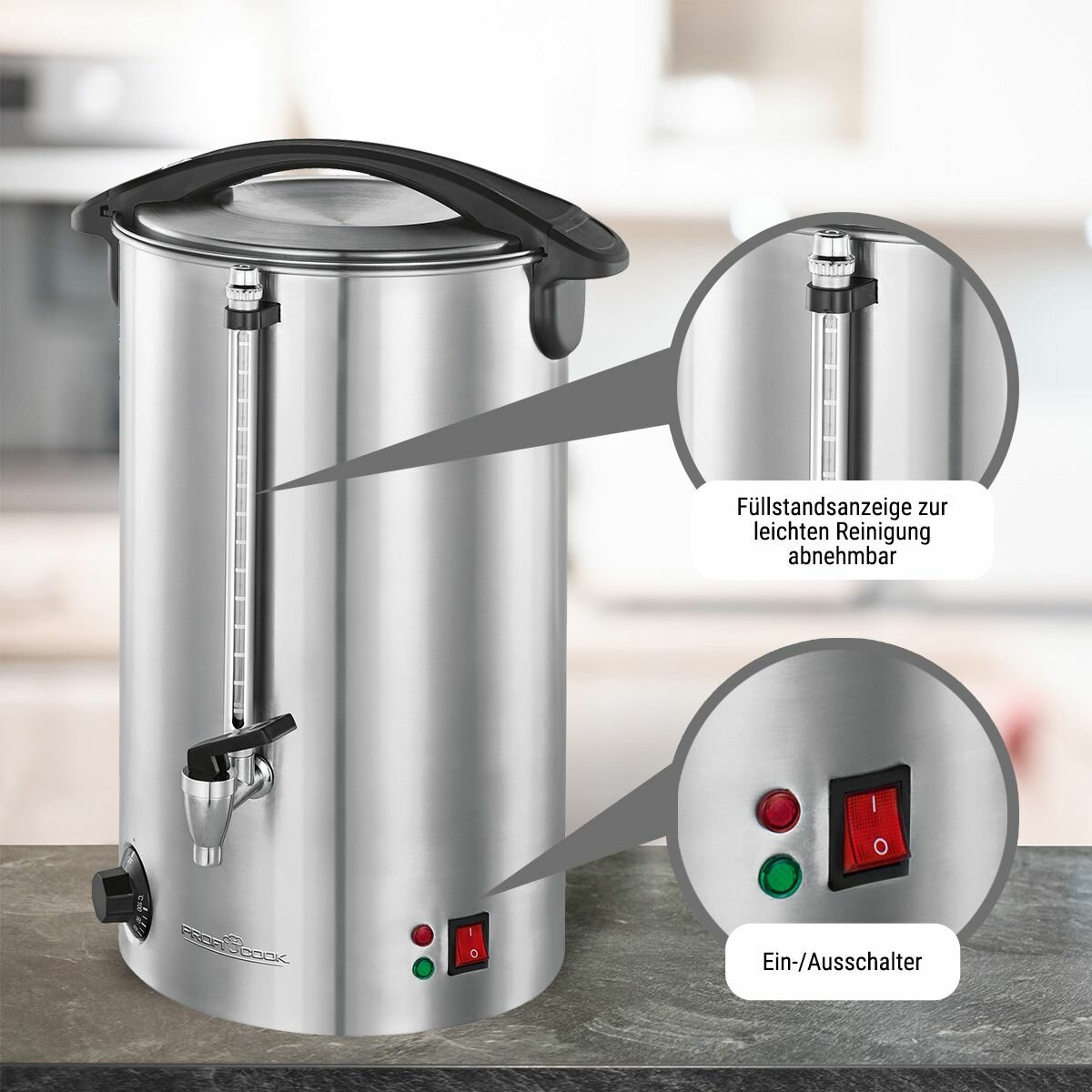 Термопот ProfiCook PC-HGA1111, нержавеющая сталь, 16л, 1500Вт, серебристый — фото 1