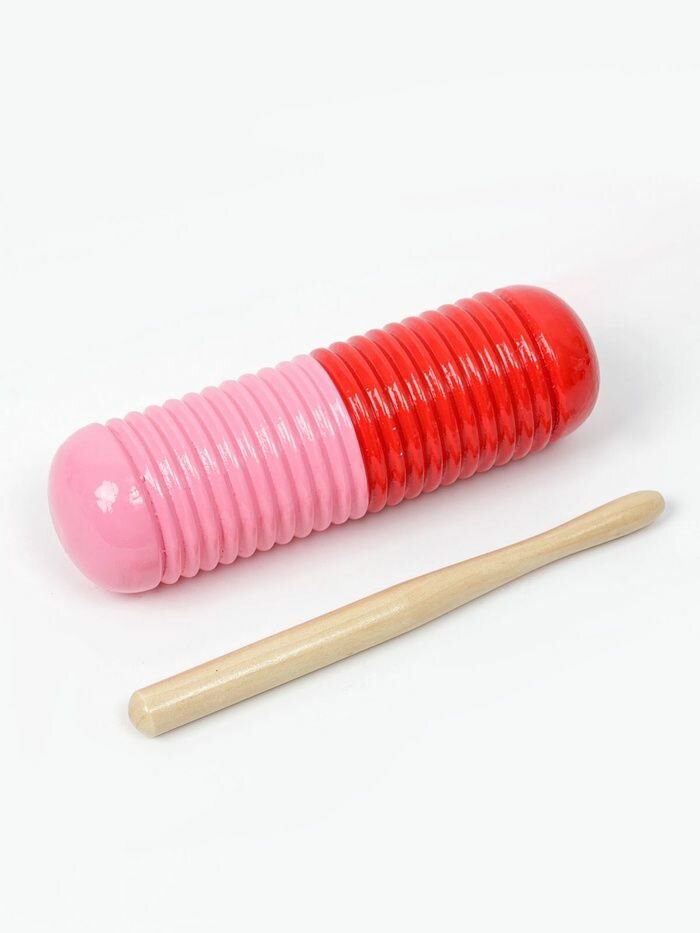 Гуиро Music Life музыкальный инструмент, трещотка, 14х4.5 см, розовый с красным