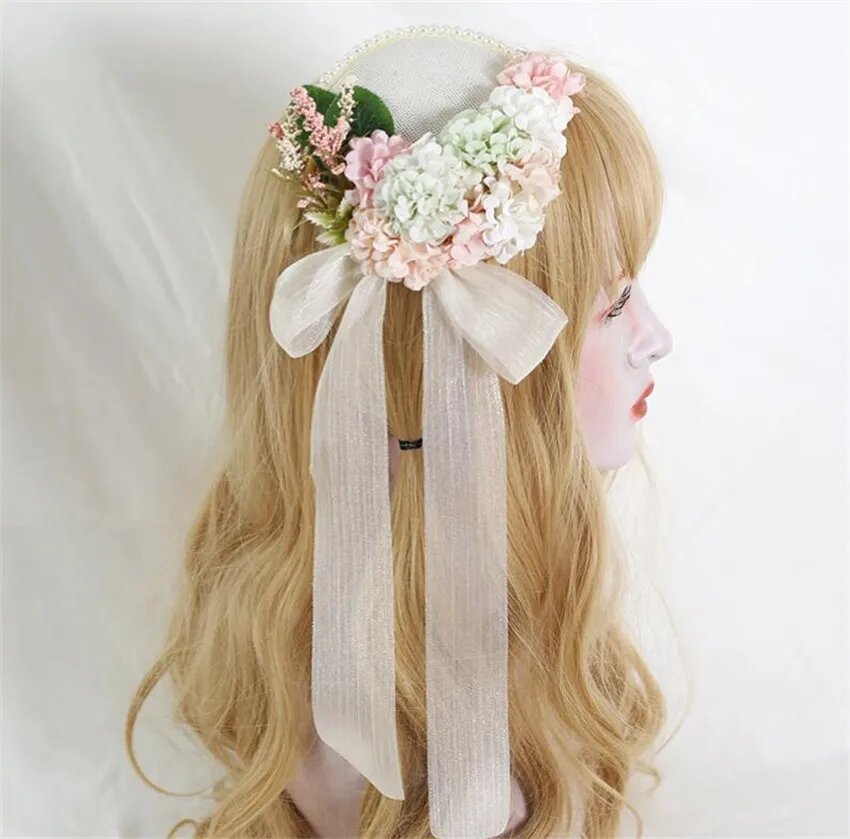 Ручная работа, Испания, Лолита, сладкий плоский цилиндр, кружевной бант, цветочная шляпа для косплея, заколки для волос, женские аксессуары для волос B2181