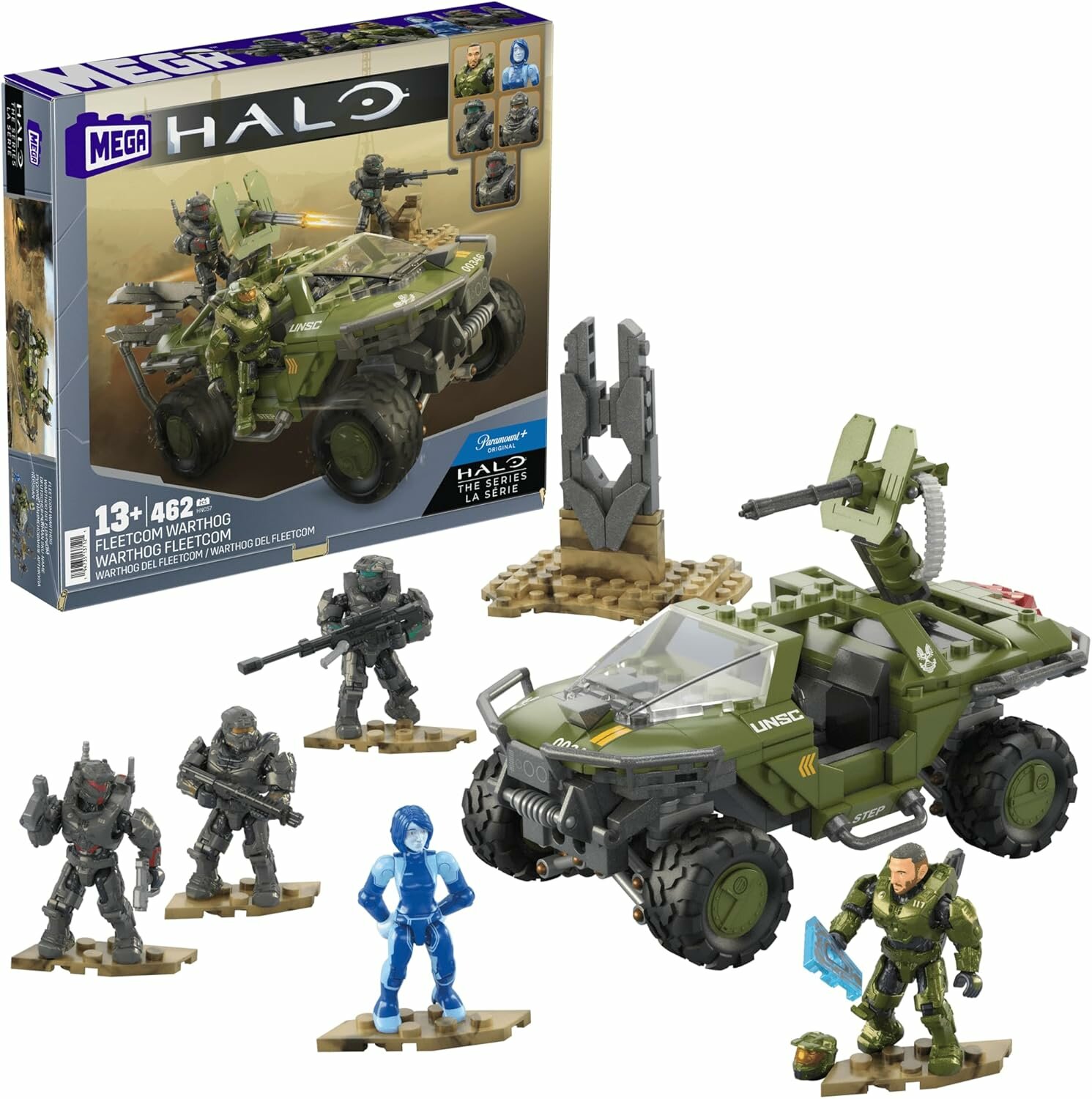 Набор игрушек для конструирования транспортных средств серии MEGA Halo, квадроцикл FLEETCOM Warthog, состоящий из 469 деталей, 5 микро-фигурок
