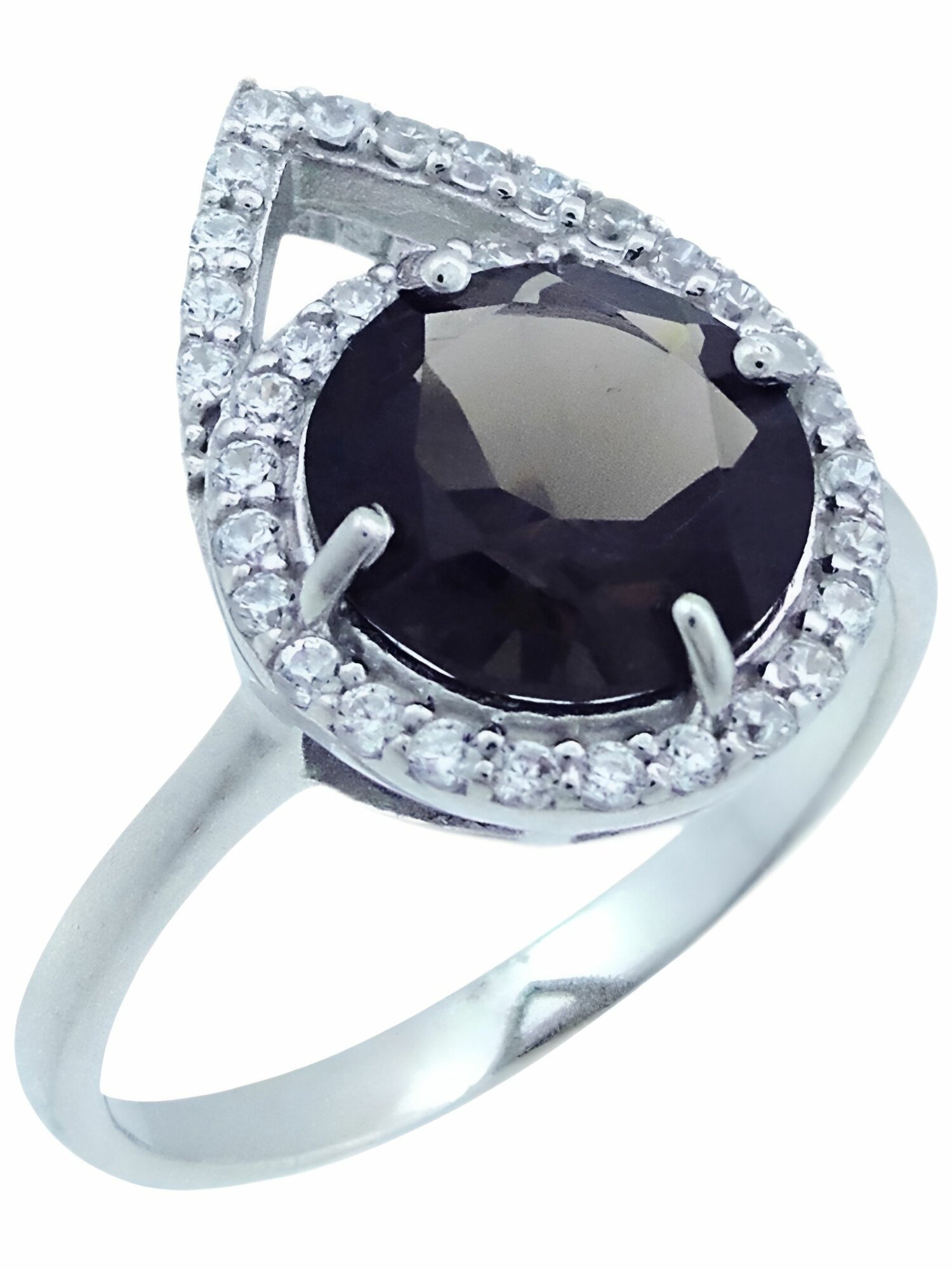 Кольцо тонкое, серебро, 925 проба, родирование, раухтопаз, фианит