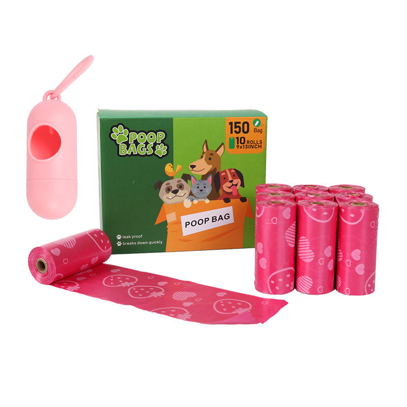 Внешняя торговля мешок для мусора домашних животных Разлагаемый мешок для одного рулона розовая клубника_10 рулонов