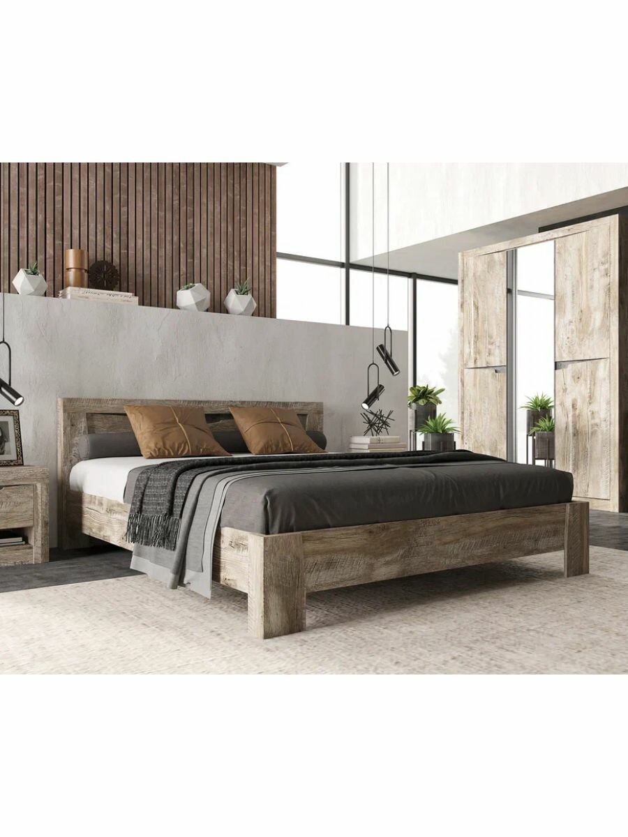 Кровать двуспальная Ривьера 1674х800х2138, Дуб Юкон/Бетон темный, с ортопедическим основанием, МИФ