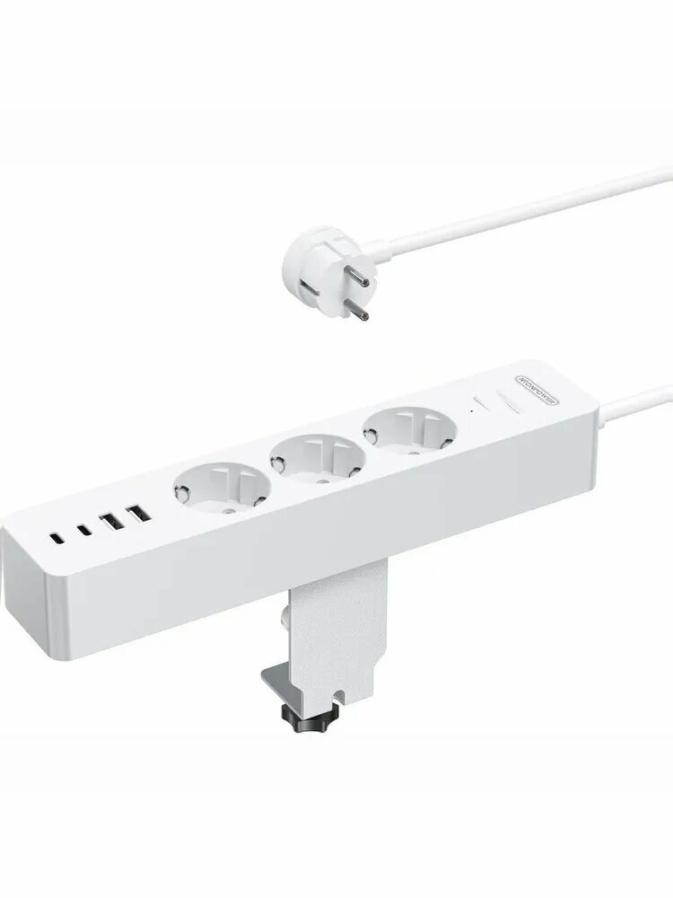 Сетевой фильтр с выключателем NTONPOWER с креплением, 3розеток 2USB-А 2USB-C 2м 2500Вт, вел, перегрузки заземление защита для офиса дома