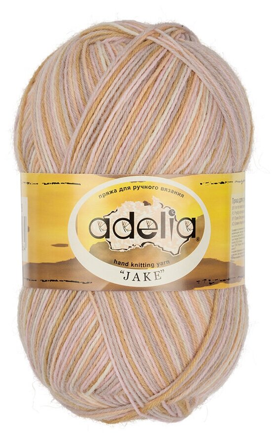 Пряжа ADELIA "JAKE" 75% шерсть, 25% нейлон 100 г 400 м №28 кремовый-св. бежевый-песочный-св. розовый-св. серый