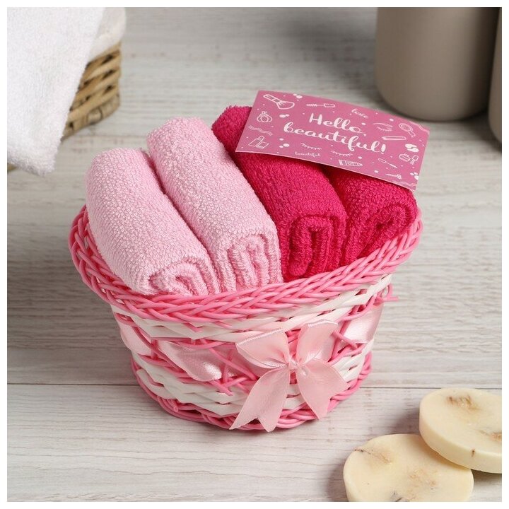 Салфетки махровые декоративные Этель Beautiful, 30×30 см-4 шт, 100% хлопок, розовые