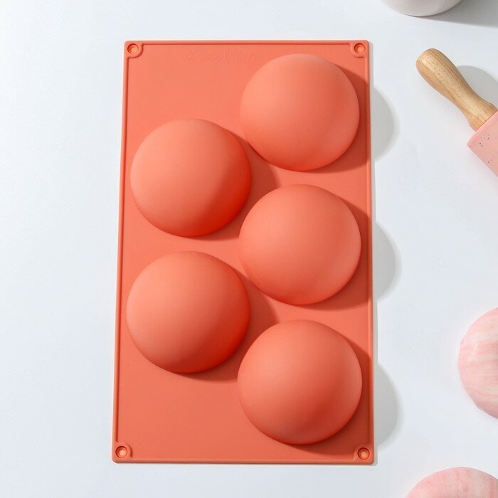 Форма для выпечки Доляна «Полусфера», 29,5×17 см, 5 ячеек (d=8 см), цвет микс